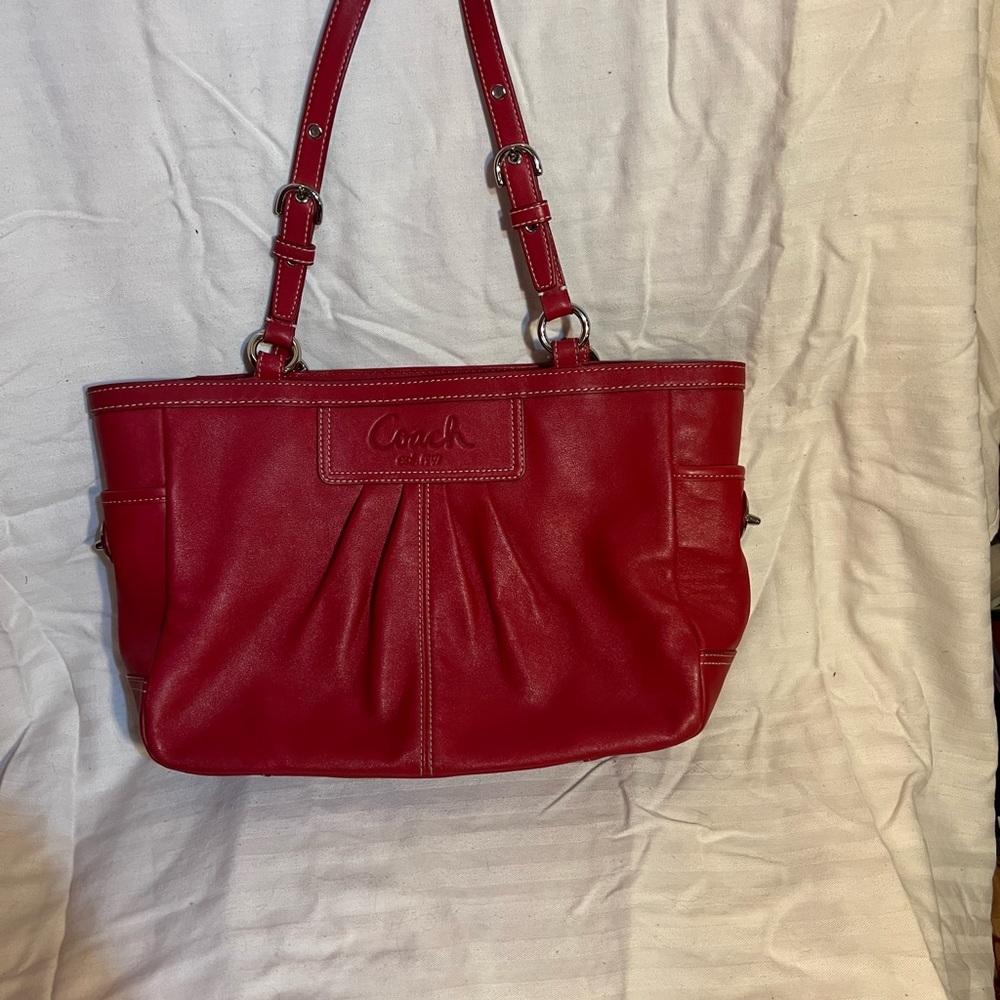 Coach Red Leather Hobo Medium Tote - Gem